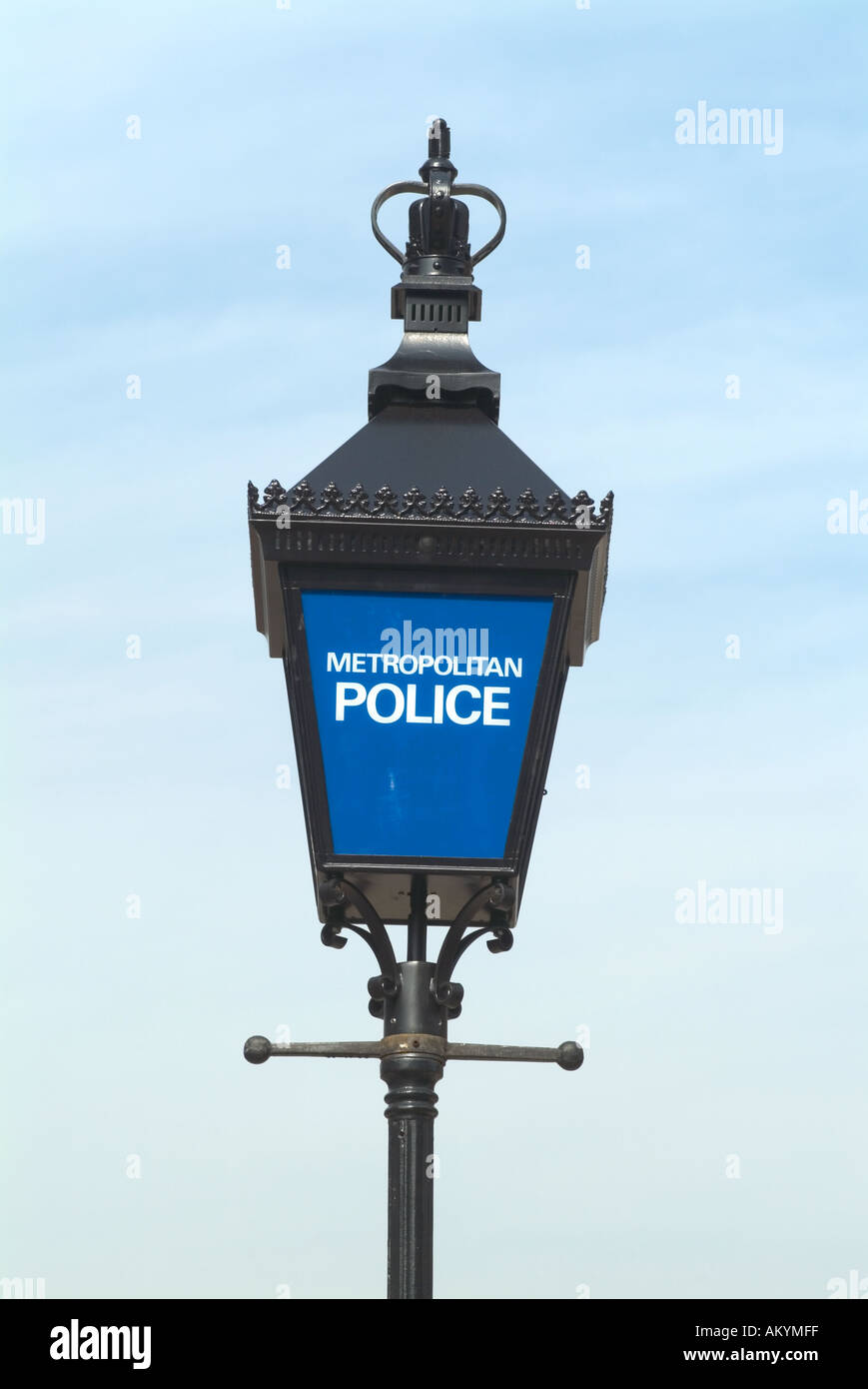 Metropolitan police lamp outside police station, Hounslow, Middlesex ...