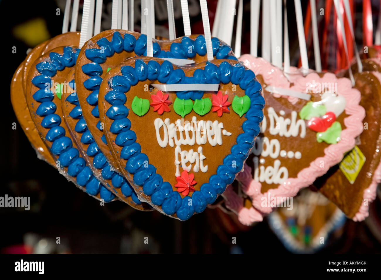 Hearts made of gingerbread on the Munich Oktoberfest Bavaria Germany ...