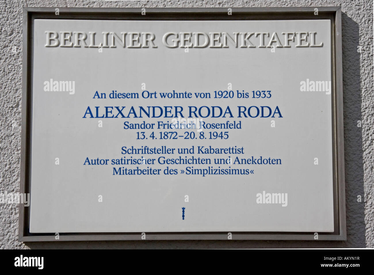 Commemorative plaque of Alexander Roda Roda Stock Photo - Alamy