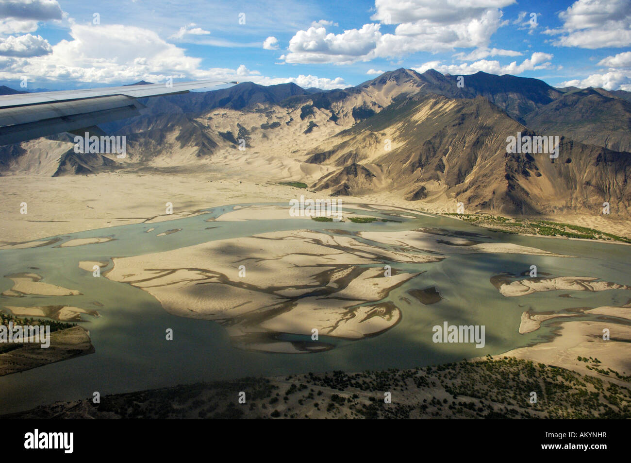 Brahmaputra river, mountain valley, Tibetan Himalaya, Tibet Stock Photo ...