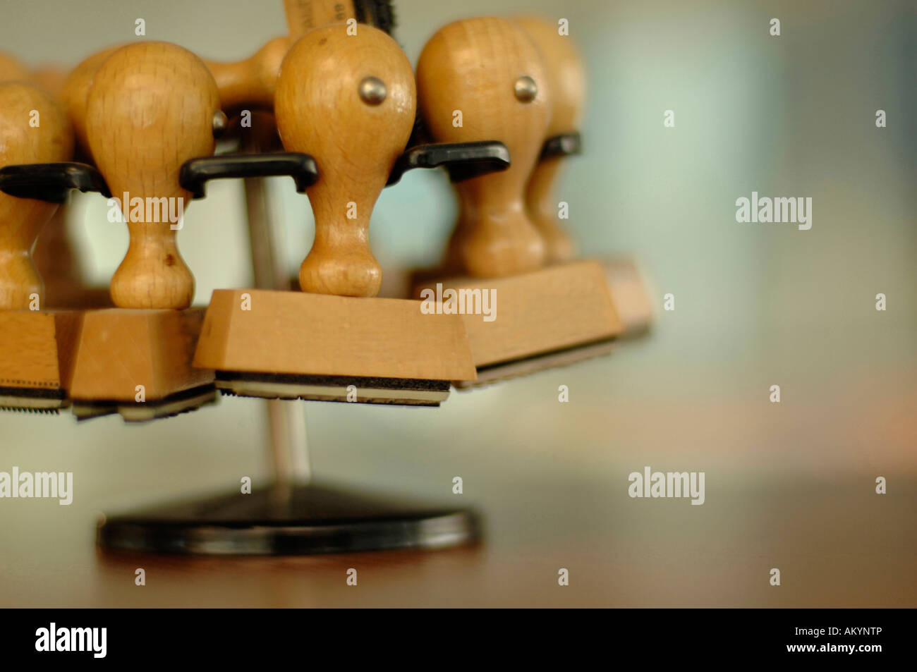 Stam rotary with wooden stamps in an office Stock Photo - Alamy