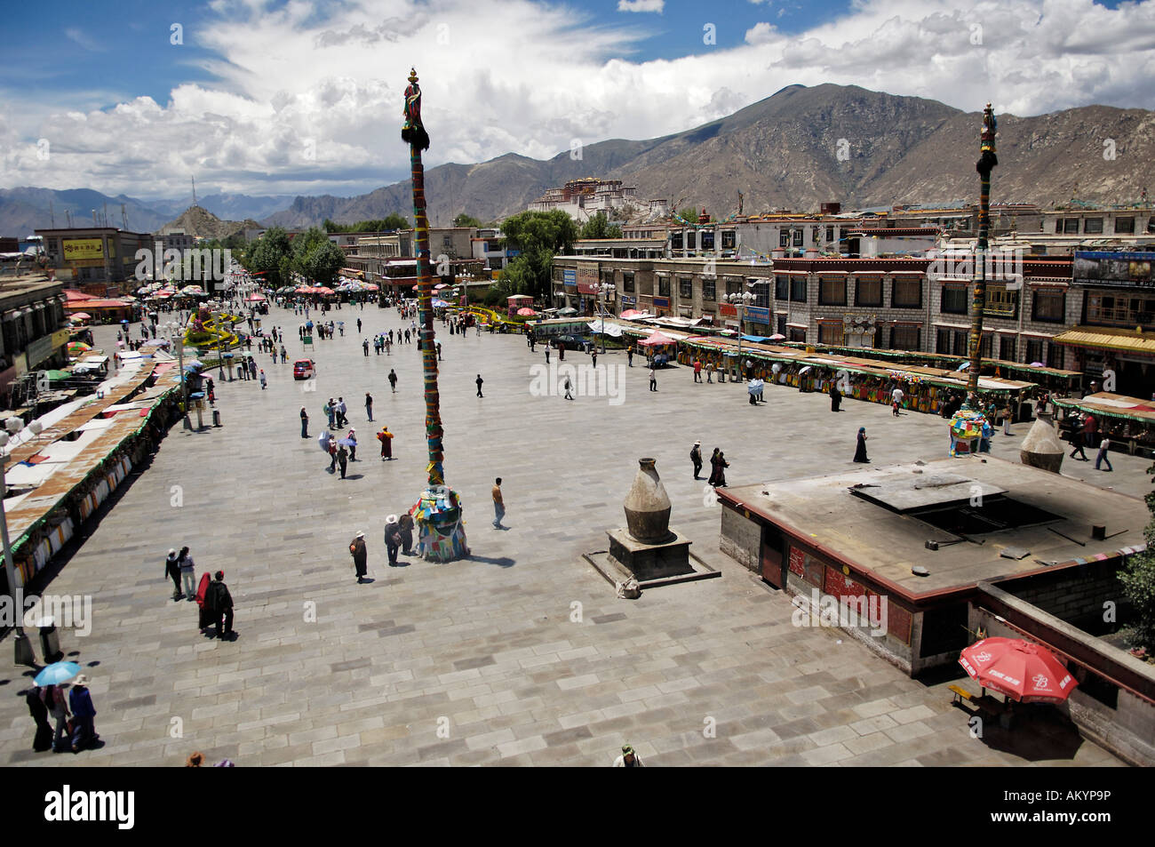Barkhor square with Potala palace, Lhasa, Tibet Stock Photo - Alamy