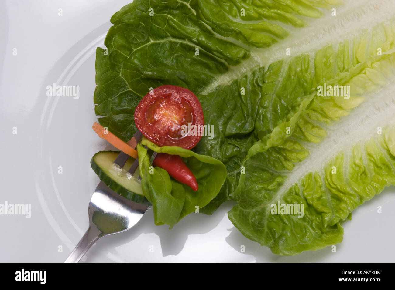 Lettuce leaf on plate with fork hi-res stock photography and images - Alamy