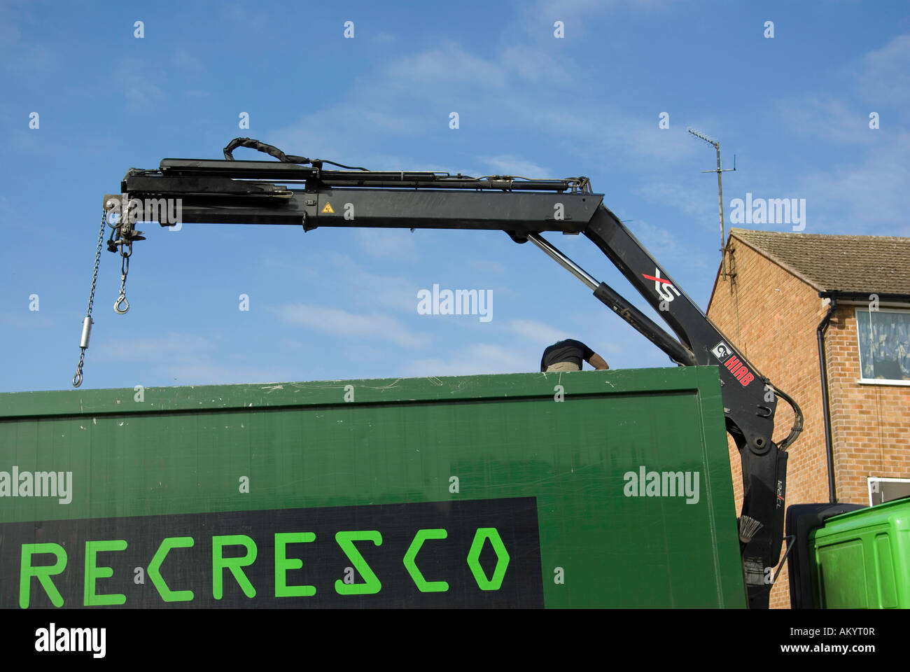 recycling lorry with crane Stock Photo - Alamy