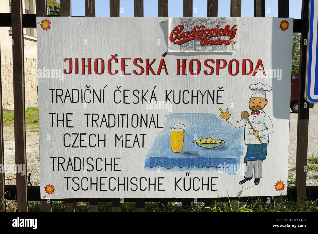 Handmade advertisement sign for a bohemian restaurant, Bohemia, Czech ...