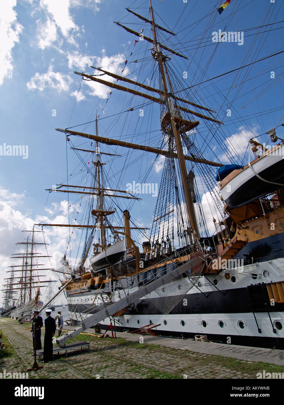 The famous Italian tall ship Amerigo Vespucci moored in Antwerp Belgium ...