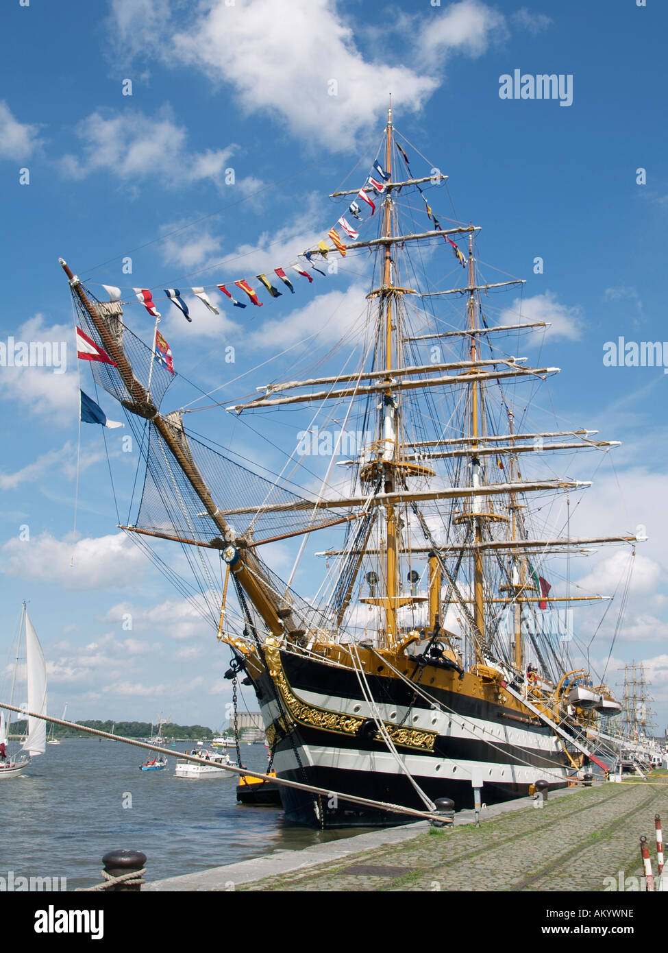 The famous Italian tall ship Amerigo Vespucci moored in Antwerp Belgium ...