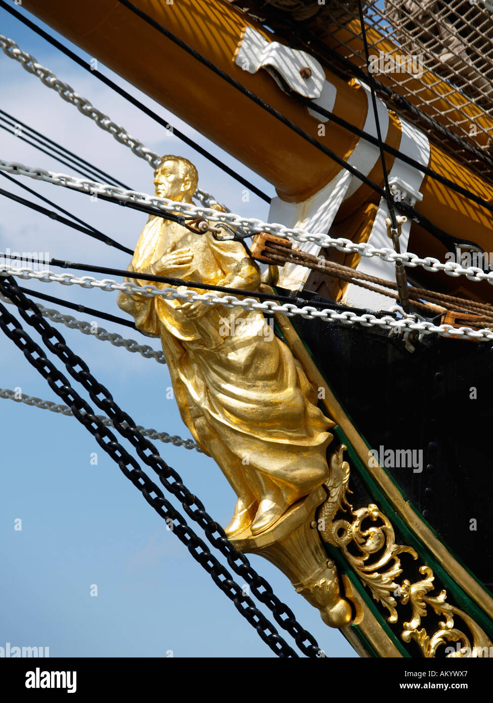 Golden figurehead of the famous Italian tall ship Amerigo Vespucci ...