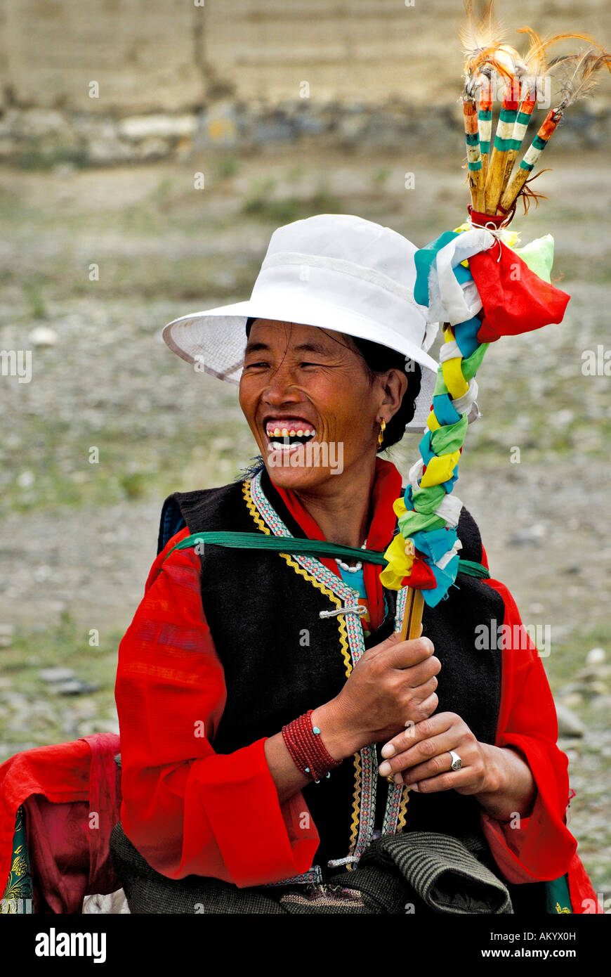 Tibetan woman, religious festivity near Lhasa, Tibet, Asia Stock Photo ...