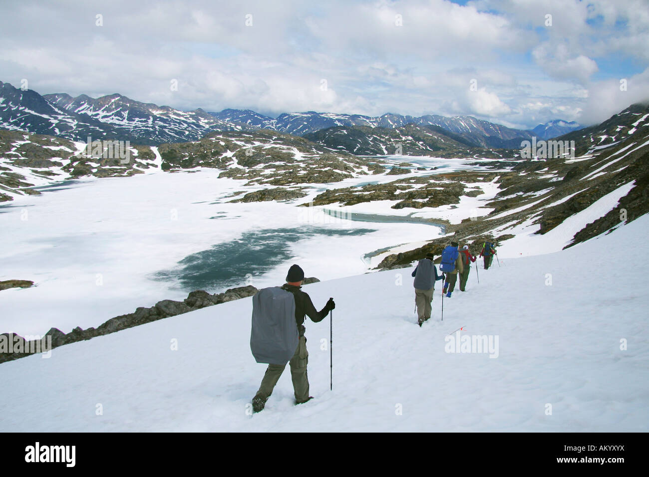 Group of hikers in the snow, Chilkoot Trail / Pass, Crater Lake ...
