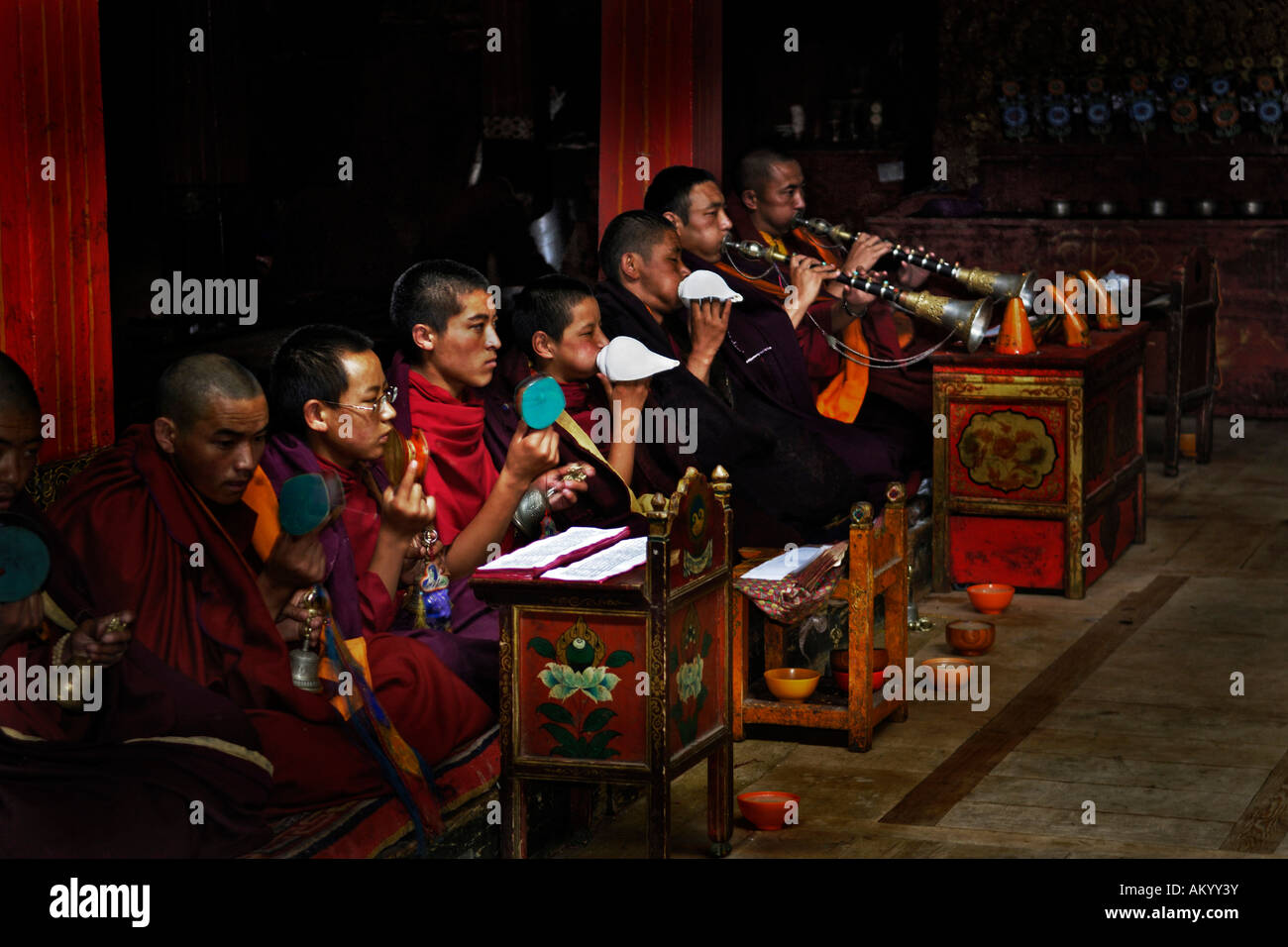 Monks with wind instruments hi-res stock photography and images - Alamy