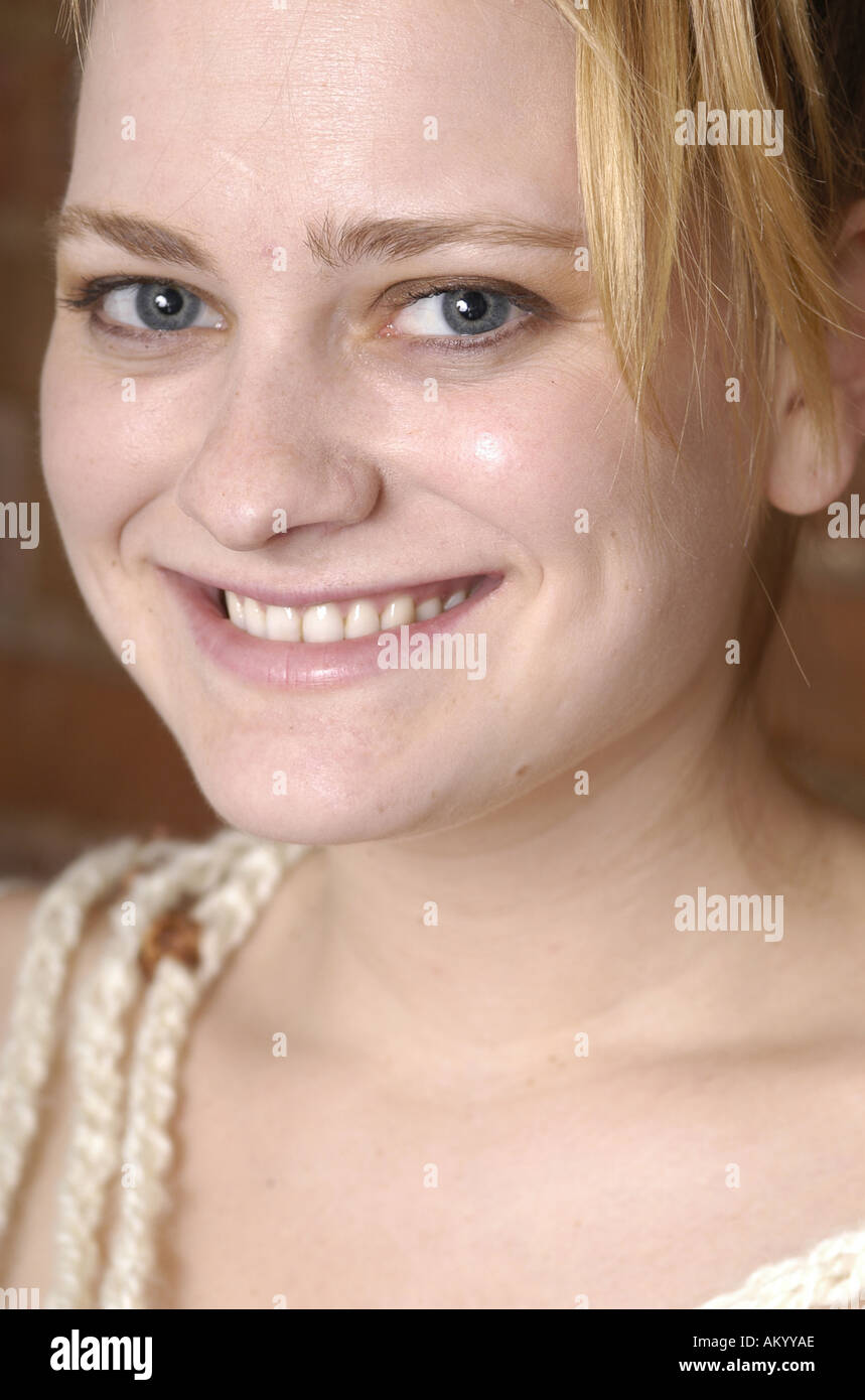 Face close up smile neck woman girl female caucasian teeth dental lips ...