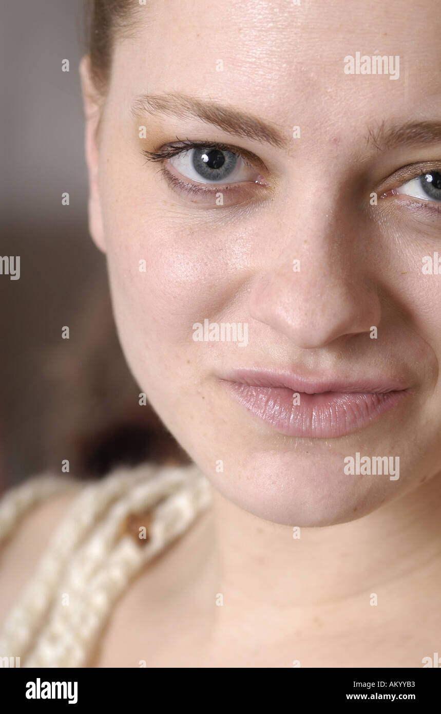 Face close up eyes woman girl female caucasian cheeks pout kiss lips eyebrows Stock Photo - Alamy