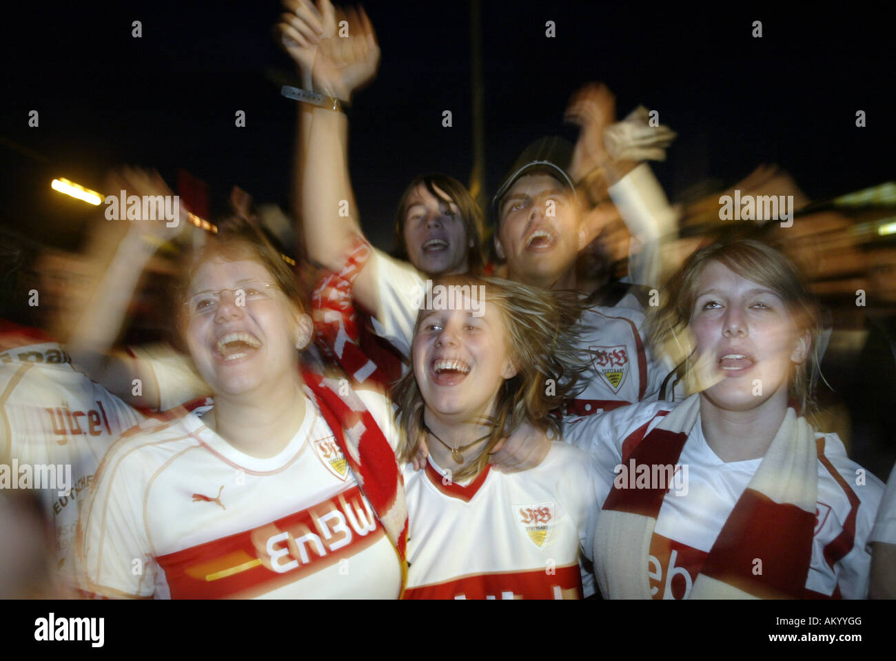 Supporters of the German soccer team VfB Stuttgart celebrating the ...