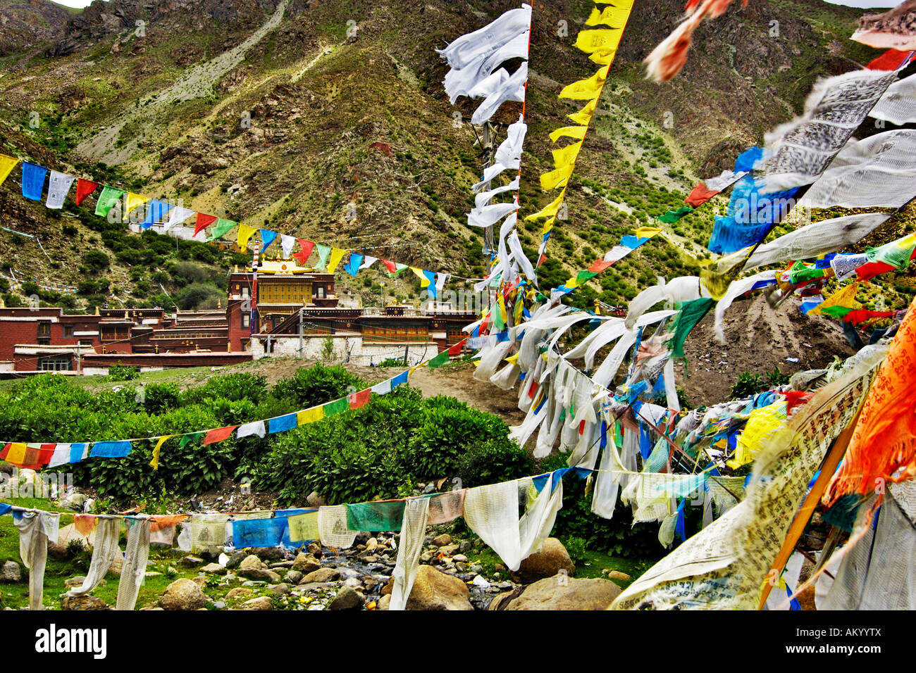 Prayer flags, monastery Tshurpu near Lhasa, Tibet, Asia Stock Photo - Alamy