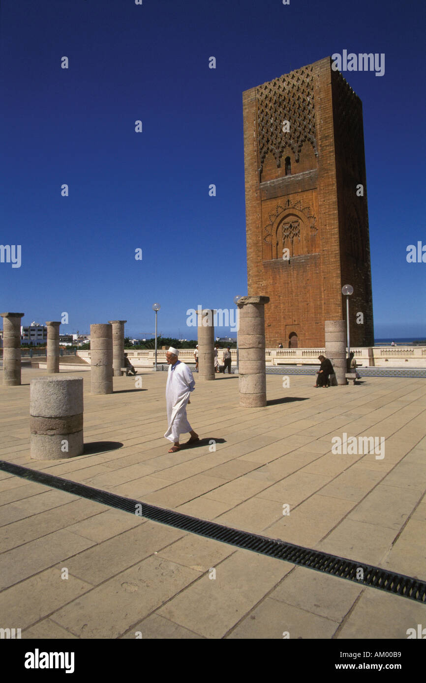 Tour Hassan and the ruins of the unfinished Hassan Mosque Rabat Morocco ...