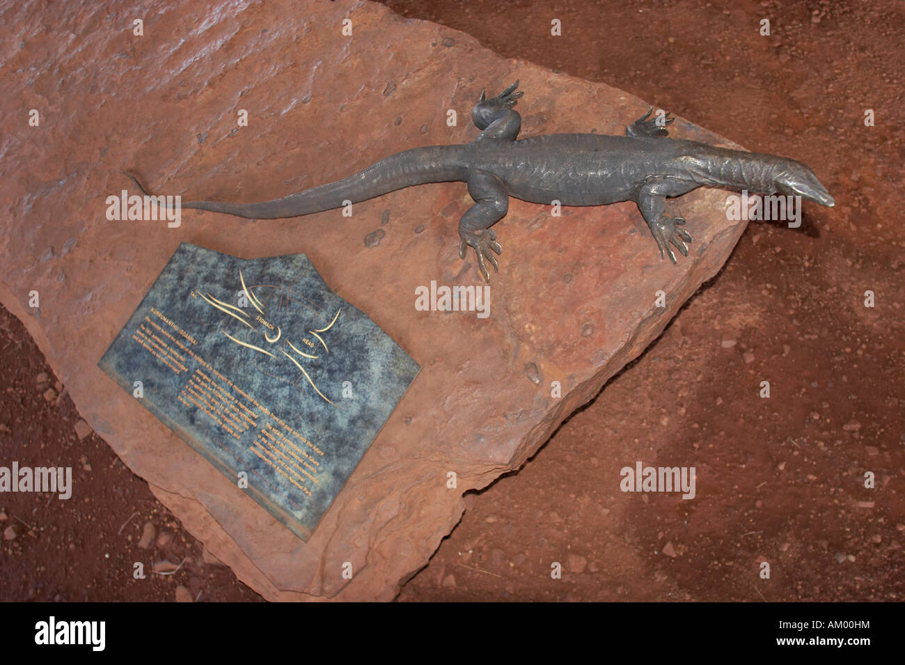 Goanna or monitor lizard figure made of bronze at visitor center ...