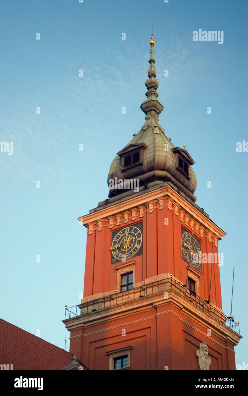 The clock tower of the Royal Palace overlooks Plac Zamkowy Stock Photo ...