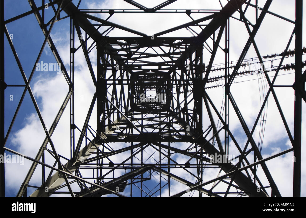Pylon inside view strong graphic lines sky England Stock Photo - Alamy