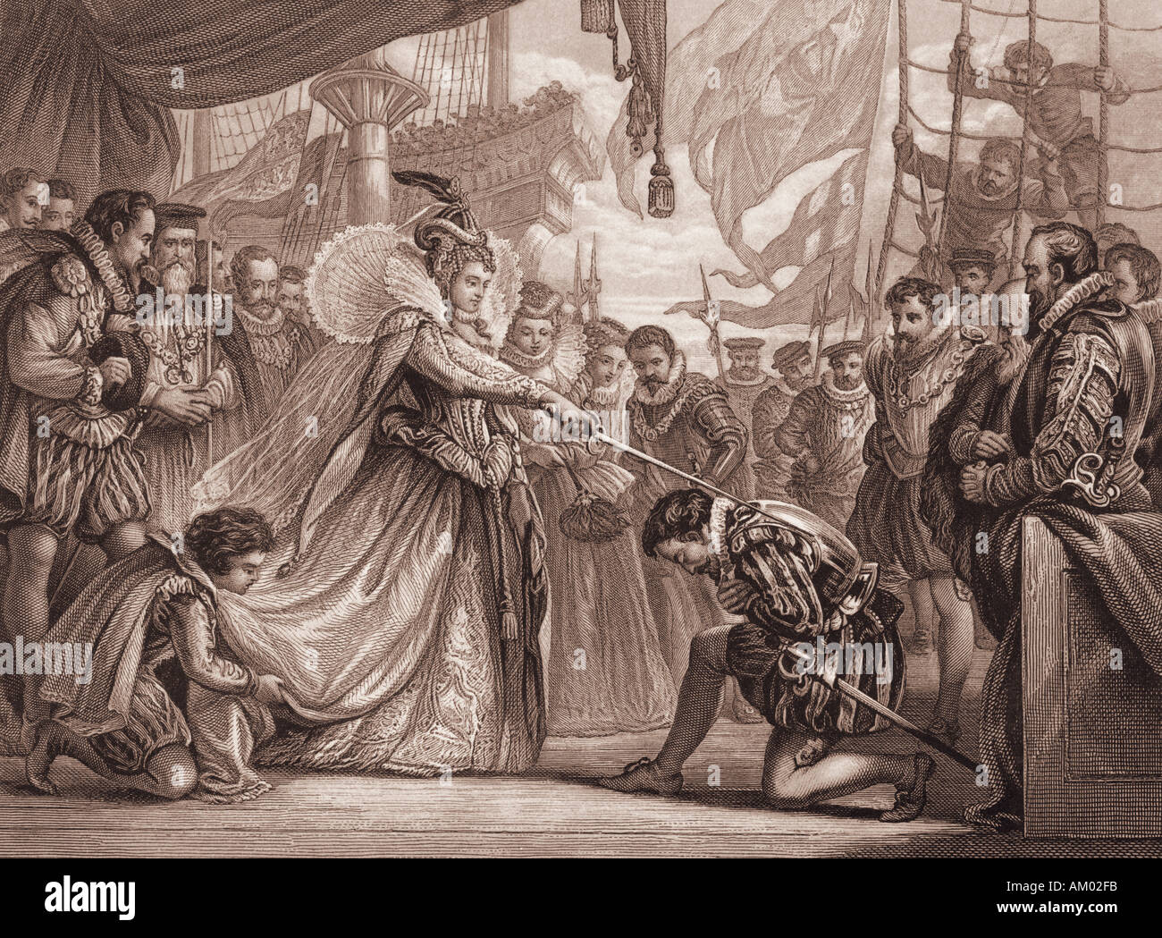 Queen Elizabeth knights Drake Stock Photo - Alamy