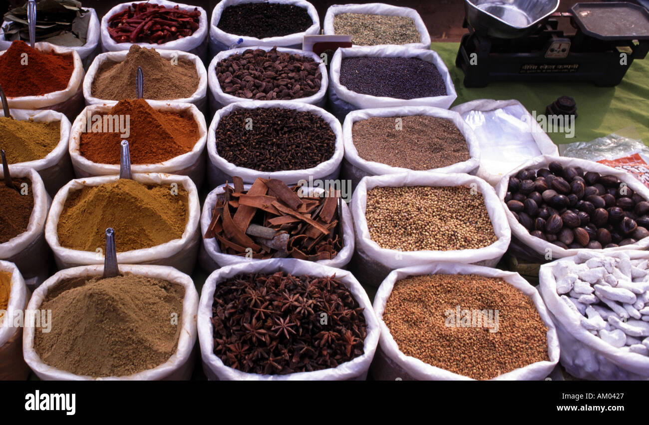 spices on sale at the market in Mapusa in Goa in the South of India ...