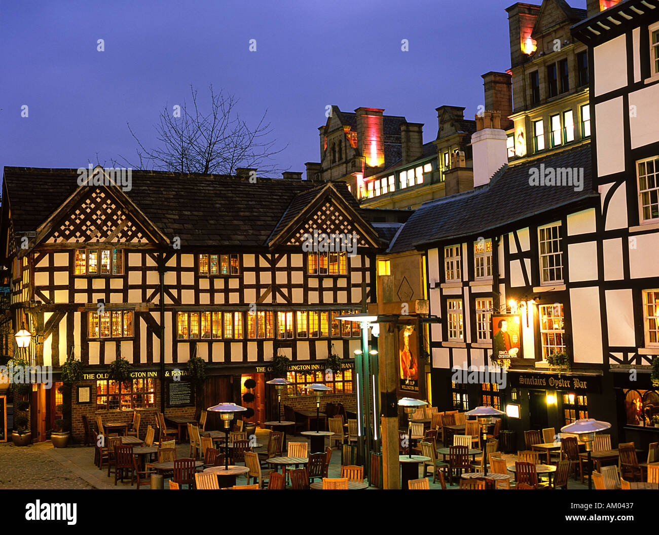 Wellington Inn and the Oyster Bar at night and Manchester UK Stock ...
