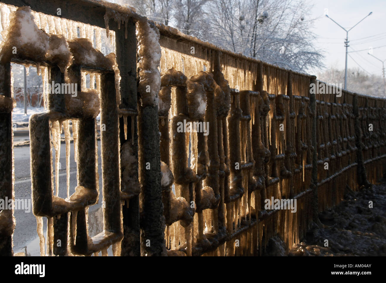 Winter city transportation texture frosting highway guardrail from ...