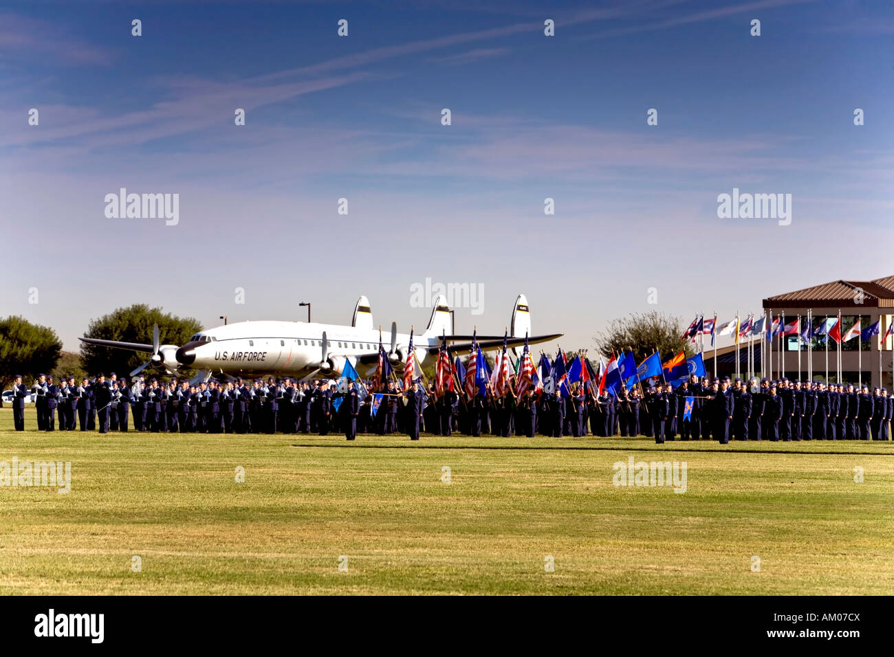 USAF parade in review flags aircraft Lackland AFB Texas Stock Photo - Alamy