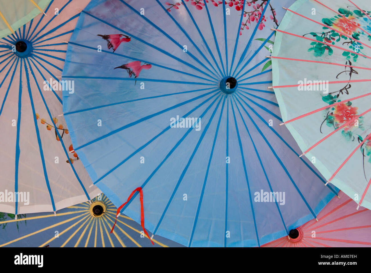 Colourful parasols opened out Stock Photo - Alamy