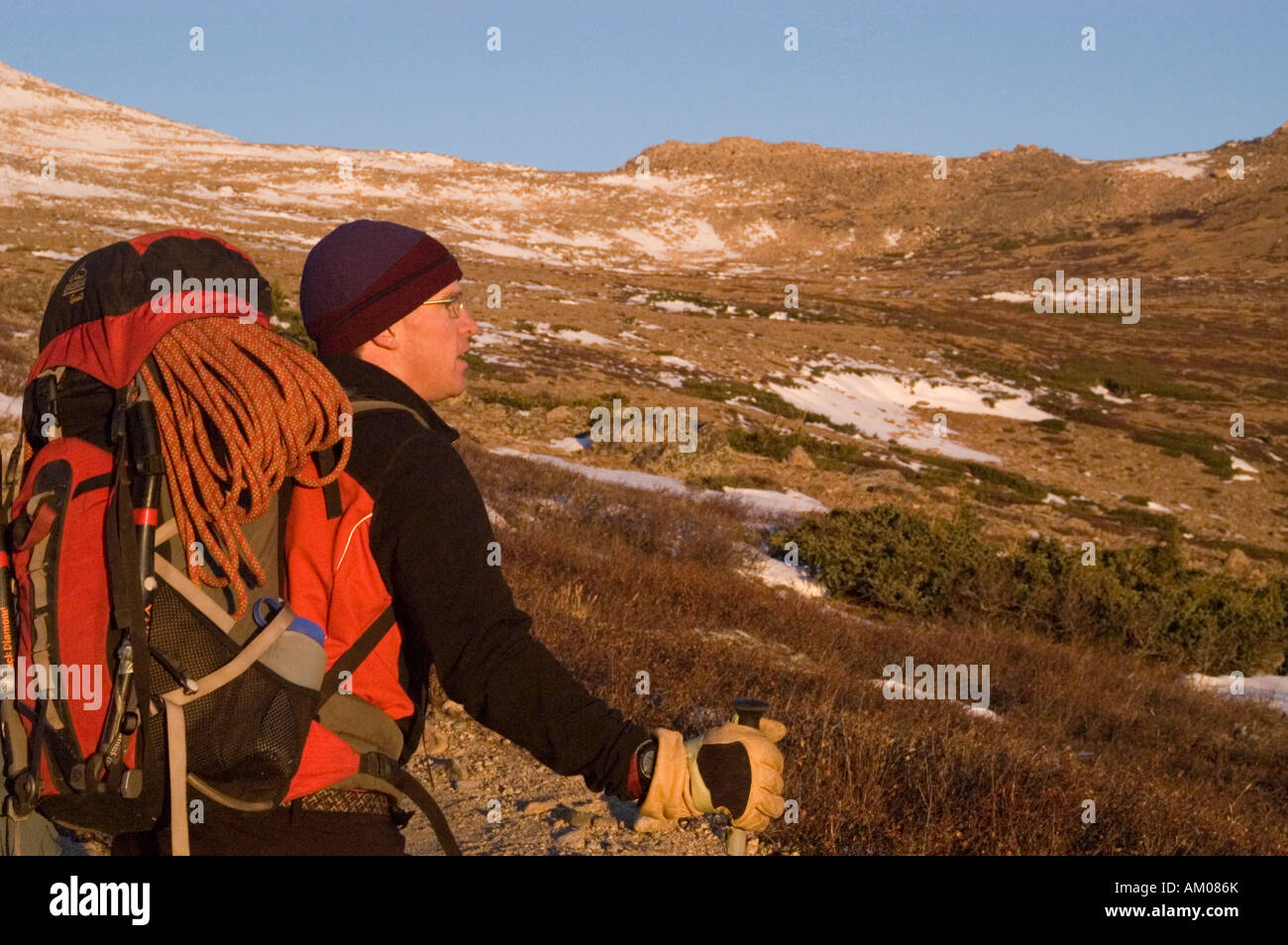 Steve Paterson takes a break on the way to Chasm Lake and The Diamond ...