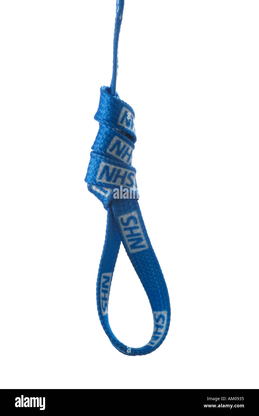 NHS ID badge strap made into a noose white background Stock Photo - Alamy