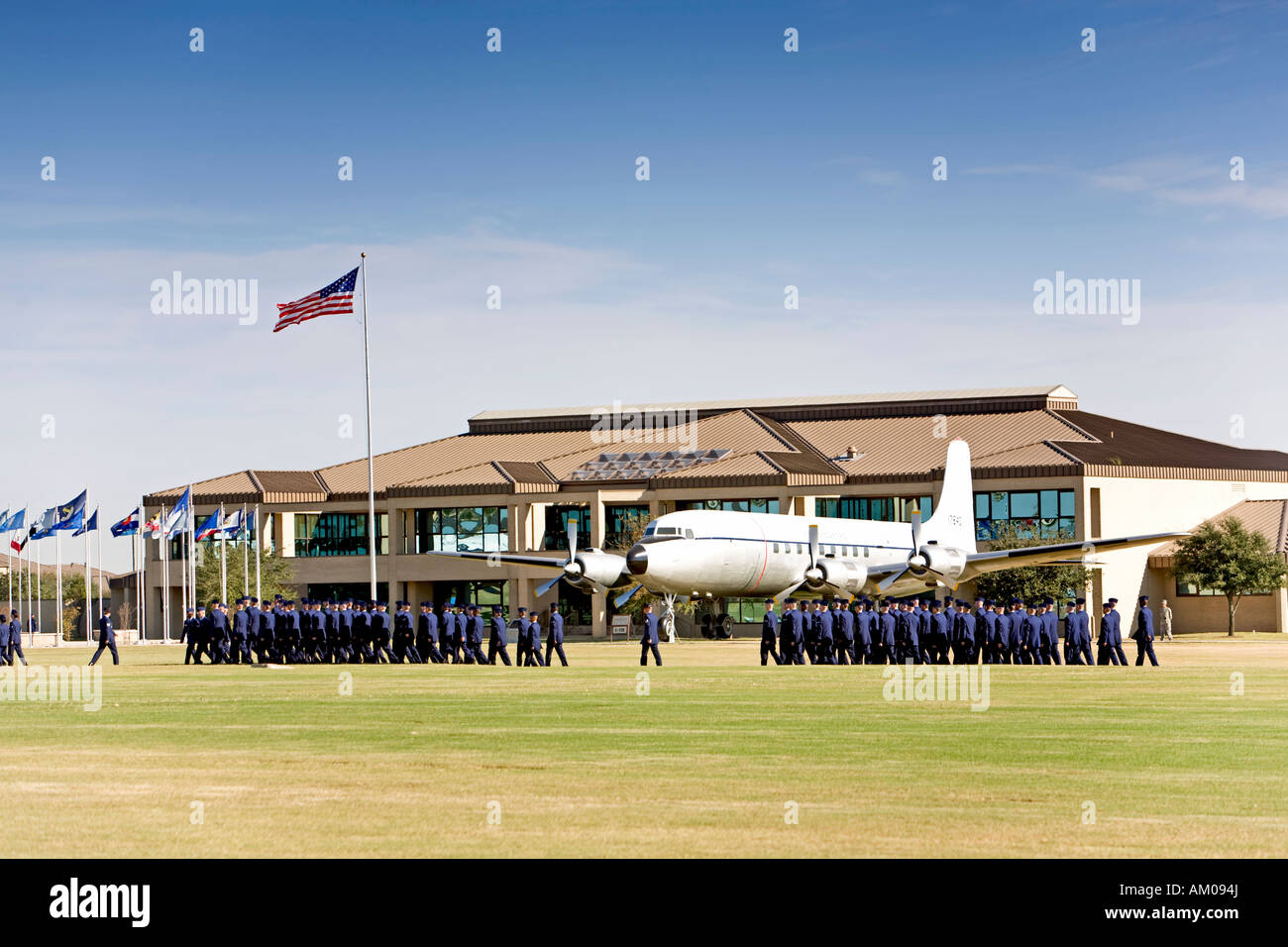 Marching USAF parade in review. Lackland AFB Texas Stock Photo - Alamy