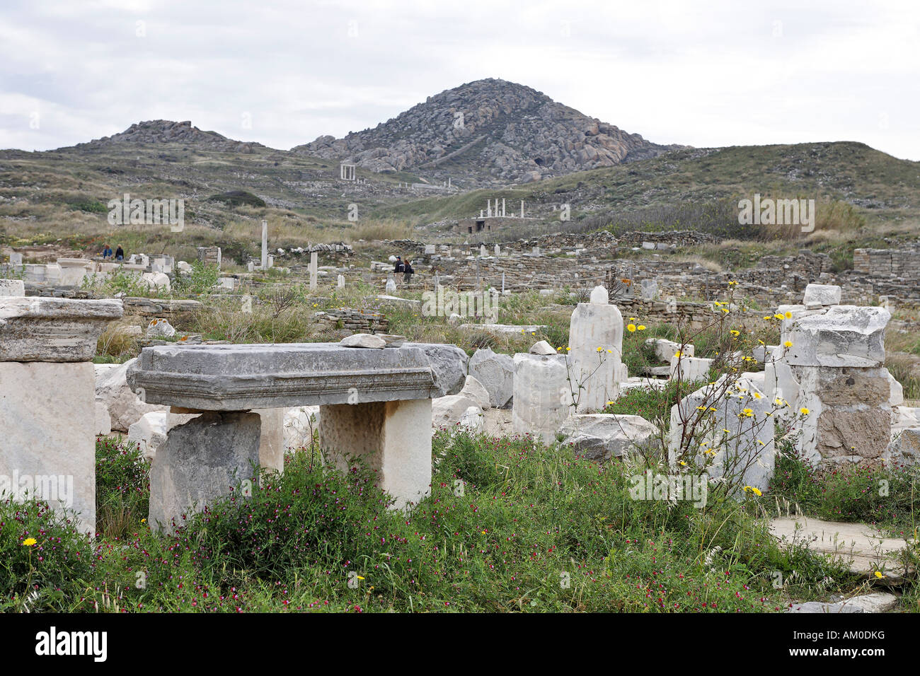 View of archeological area to the hill of Kynthos, Delos, Greece Stock ...