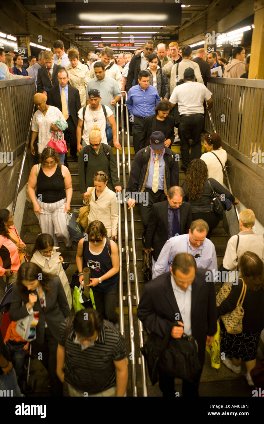New York subway entrance at rush hour, Manhattan, New York City, USA ...