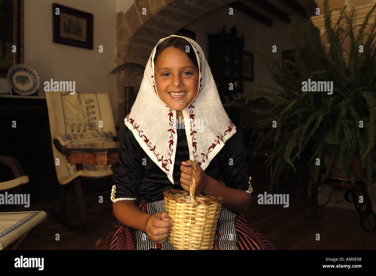 Girl in traditional Clothes from Mallorca Pagesa Majorca Spain Europe ...