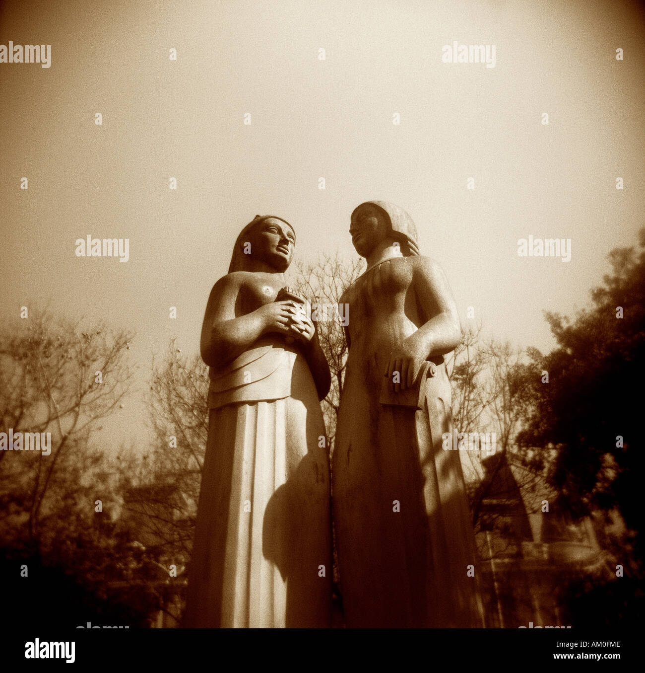 Statue of Two Native Women, Santiago, Chile Stock Photo - Alamy