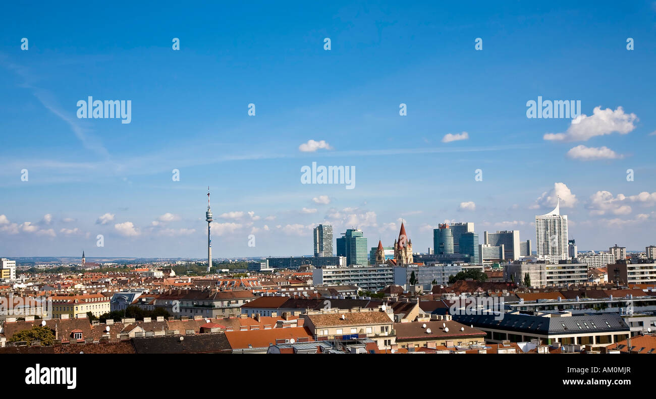 Look over Vienna with the Danube tower and the UN city Vienna Austria ...