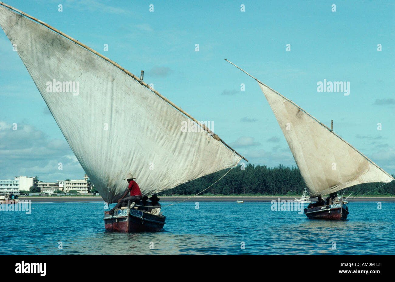 KENYA East Africa Transport Two traditional Dhow boats sailing under ...