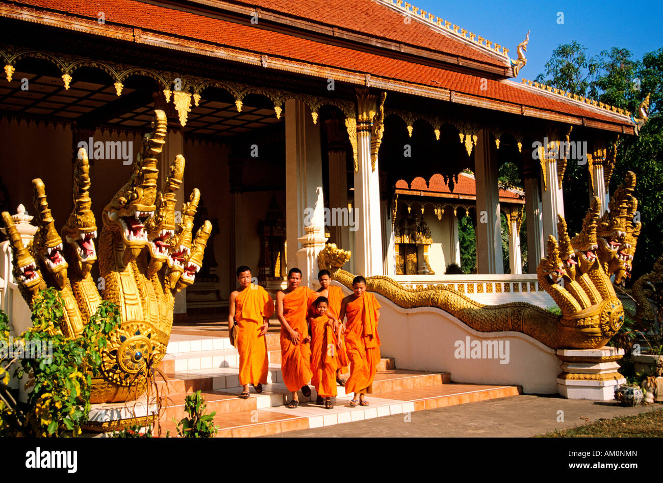 Laos, monks in Viangchan Stock Photo - Alamy