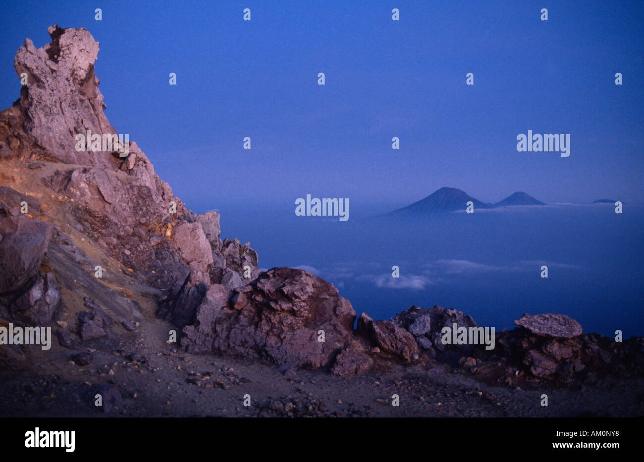INDONESIA Southeast Asia Java Mount Merapi Rocky summit of volcano with ...