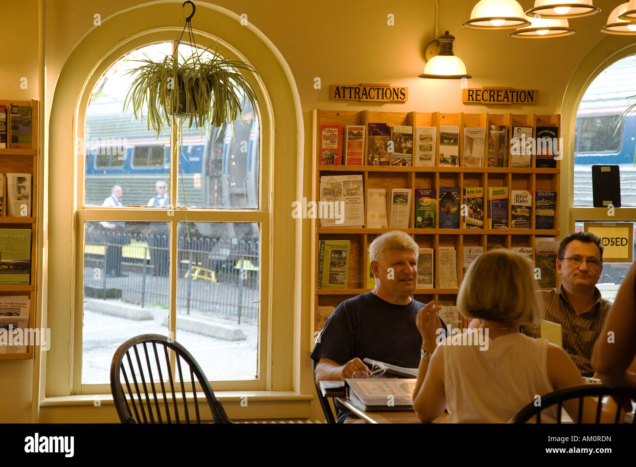 ILLINOIS Galena Amtrak train at depot viewed from inside of train depot ...