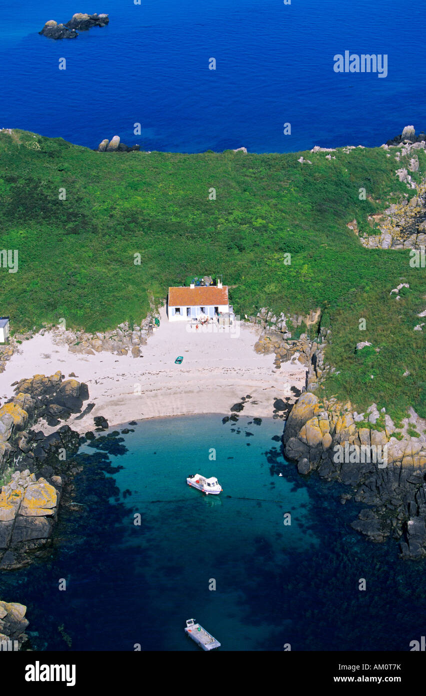 France, Manche, archipel des îles Chausey, Grande Ile (aerial view ...
