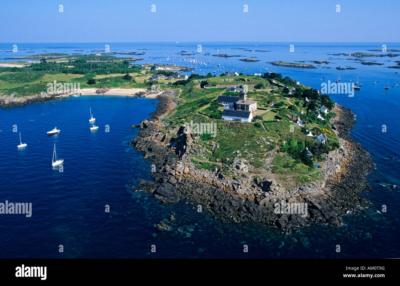 France, Manche, archipel des îles Chausey, Grande Ile (aerial view ...