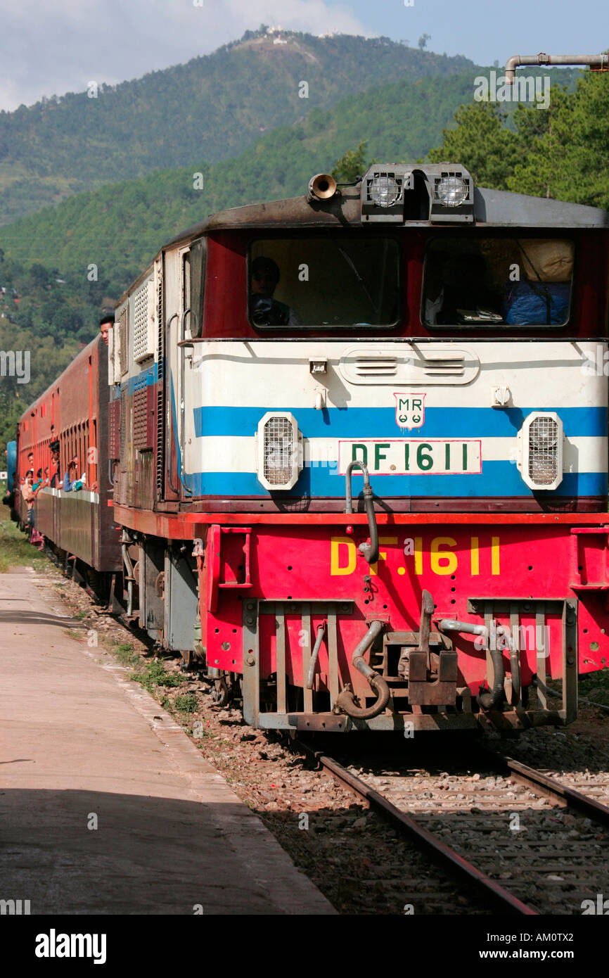 Railway train entering Kalaw station, Shan State, Burma, (Myanmar Stock ...