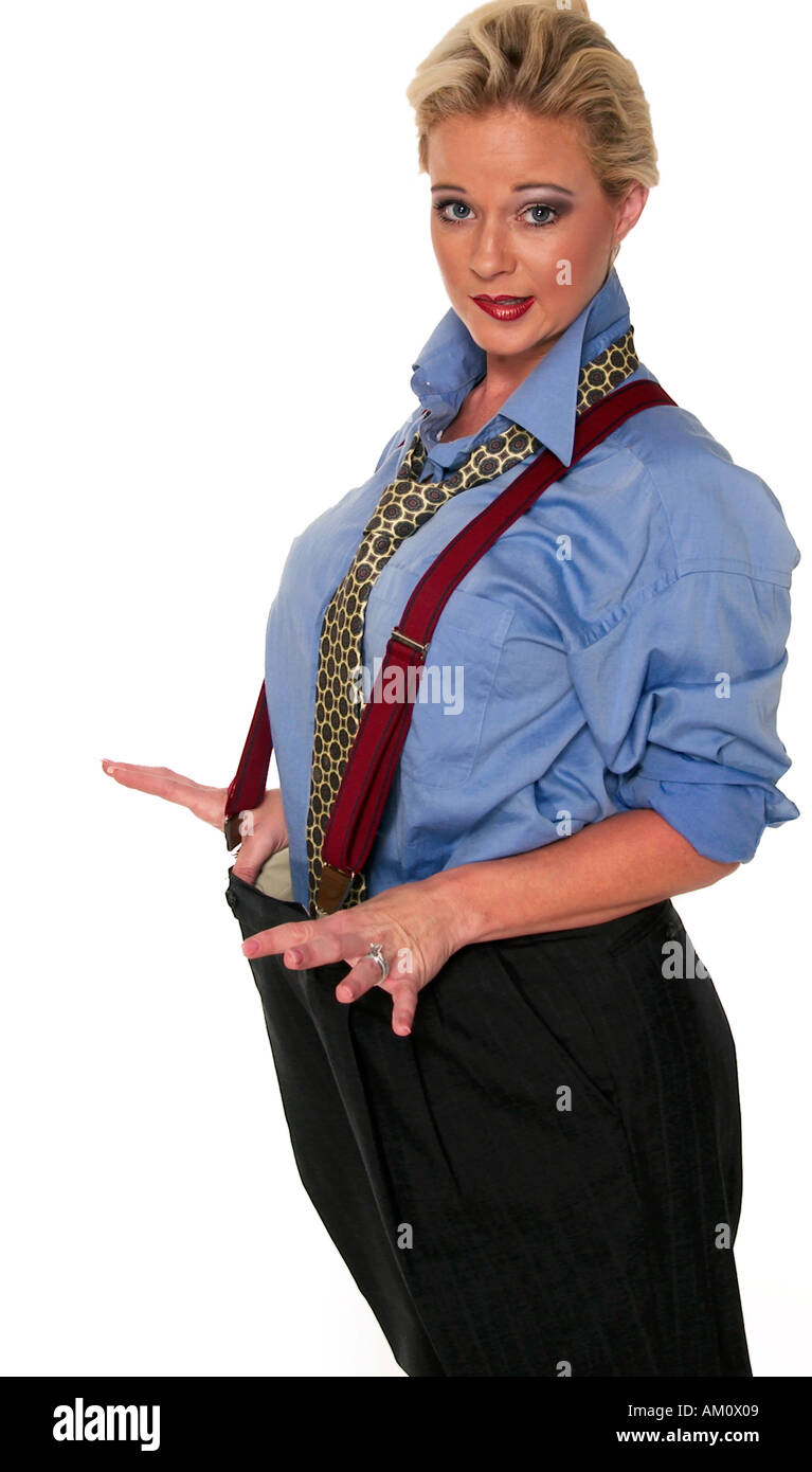 Caucasian woman wearing oversized clothes in the USA Stock Photo - Alamy