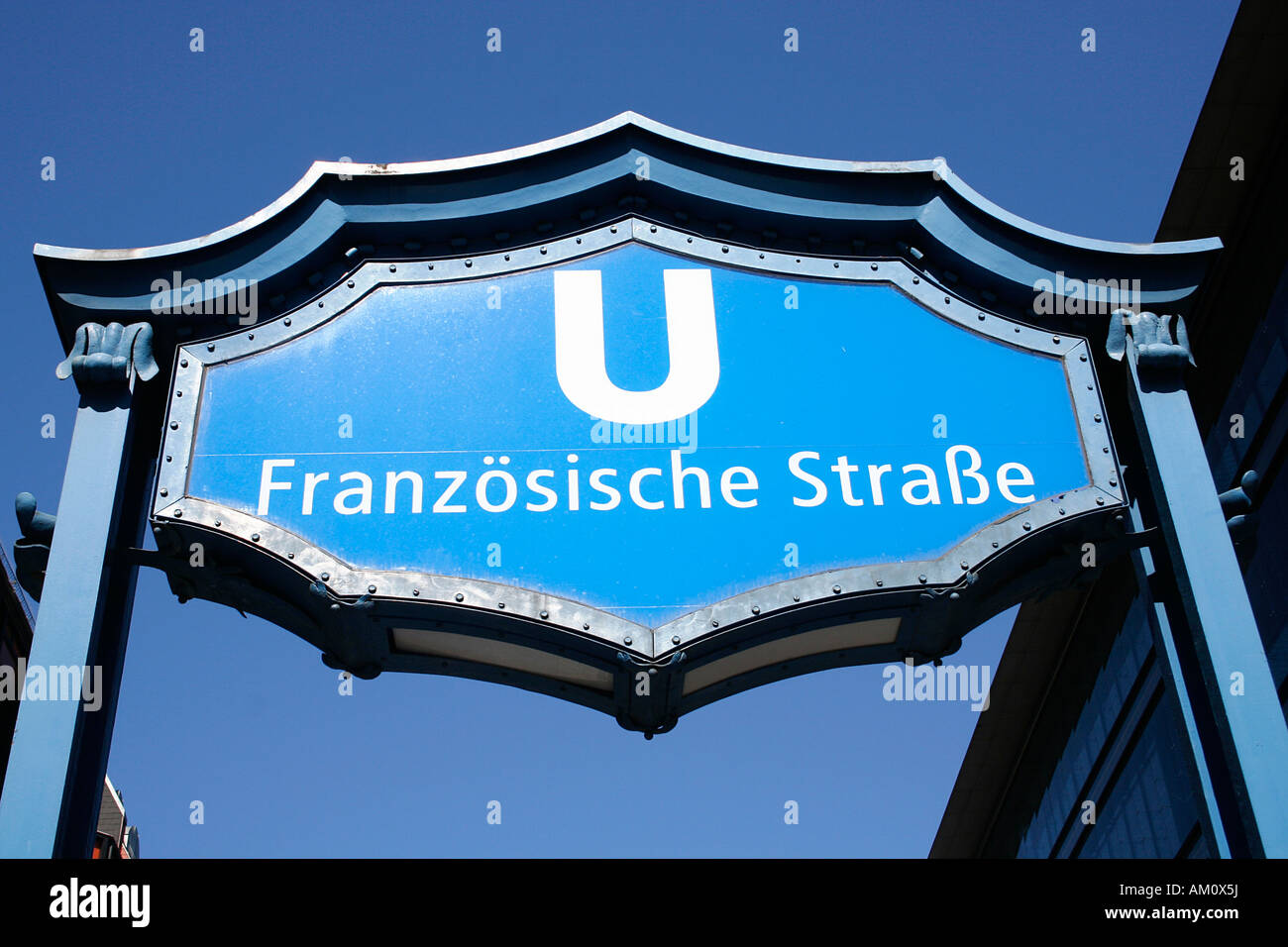 Sign of the subway station Franzoesische Strasse, Berlin, Germany Stock ...