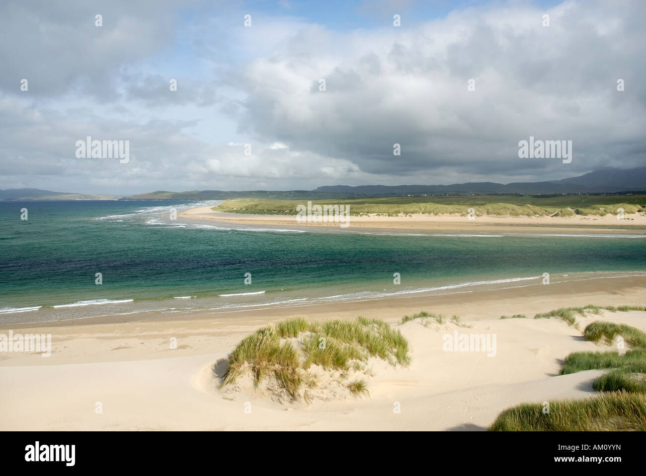Coastal scenery with sandy beaches and moving clouds at the Atlanic ...