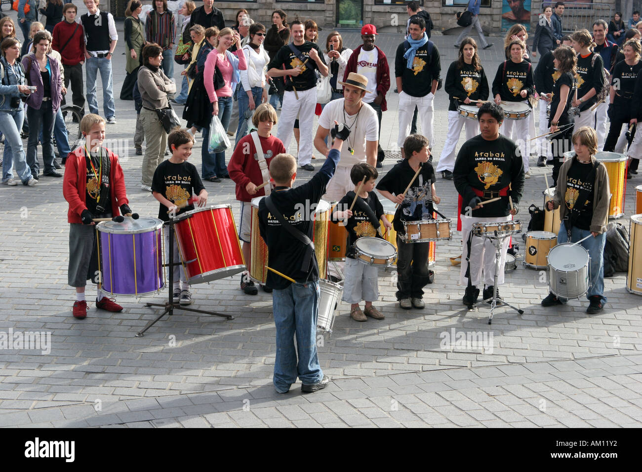 Atabak Samba do Brasil drummers in Place du Theatre Lille France during ...