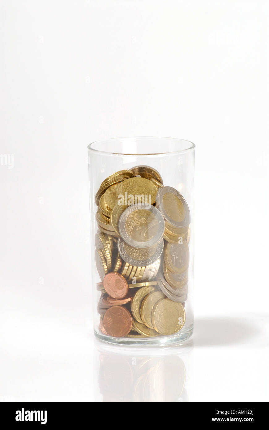 Tip - glass with Euro coins Stock Photo - Alamy
