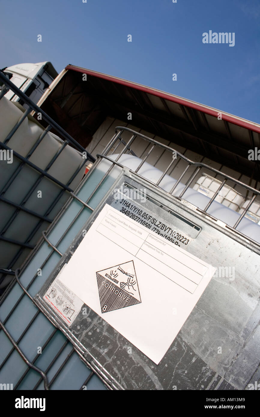 Chemical waste container label Stock Photo - Alamy